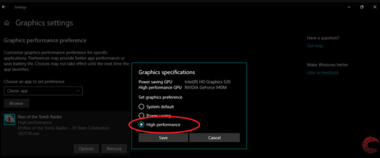 How to choose which GPU is used by a game in Windows 10?