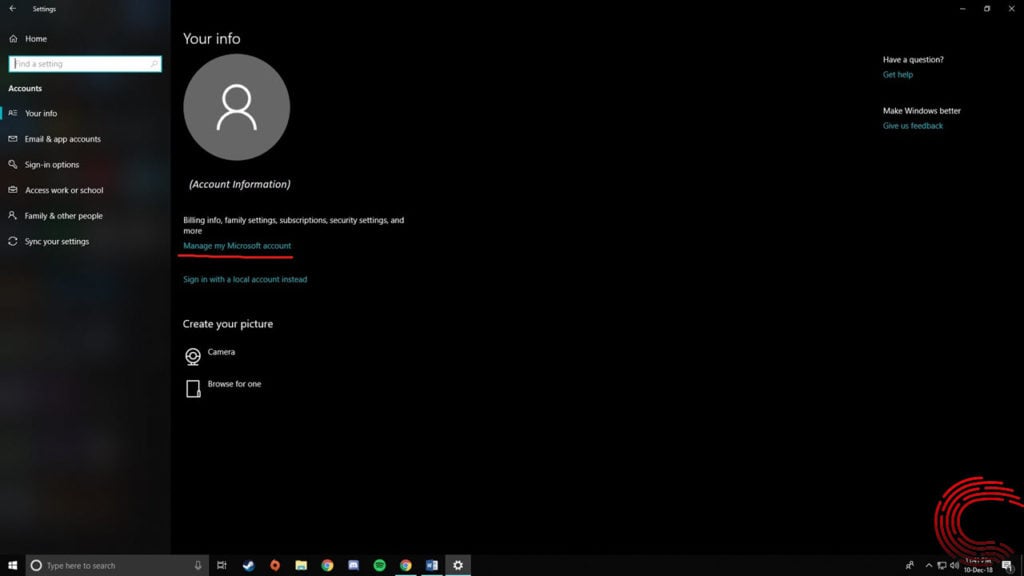 How to change your account picture and password in Windows 10?