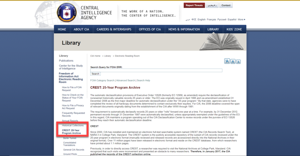 How to access declassified CIA documents: 25-year CREST archives