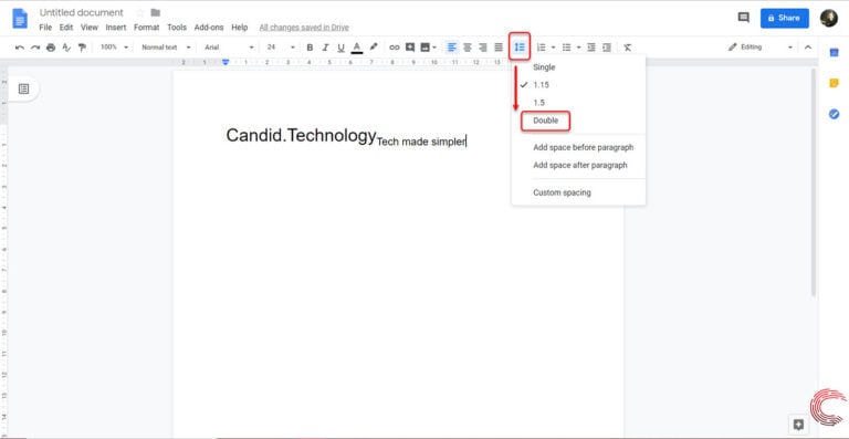 How to double space in Google Docs via PC or smartphone?
