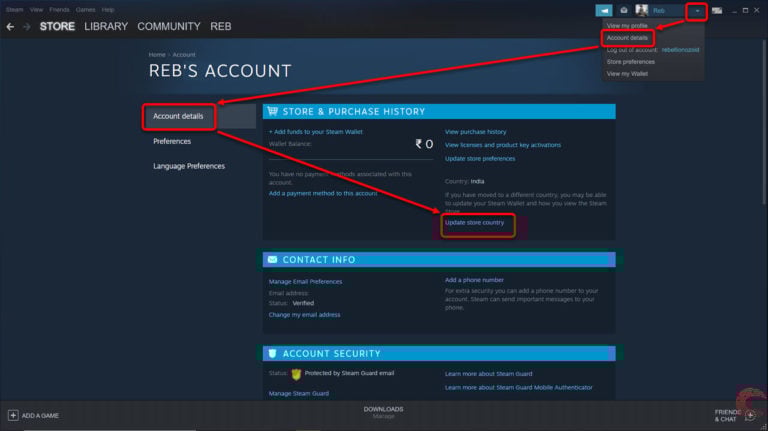 How to change your Steam region and country?