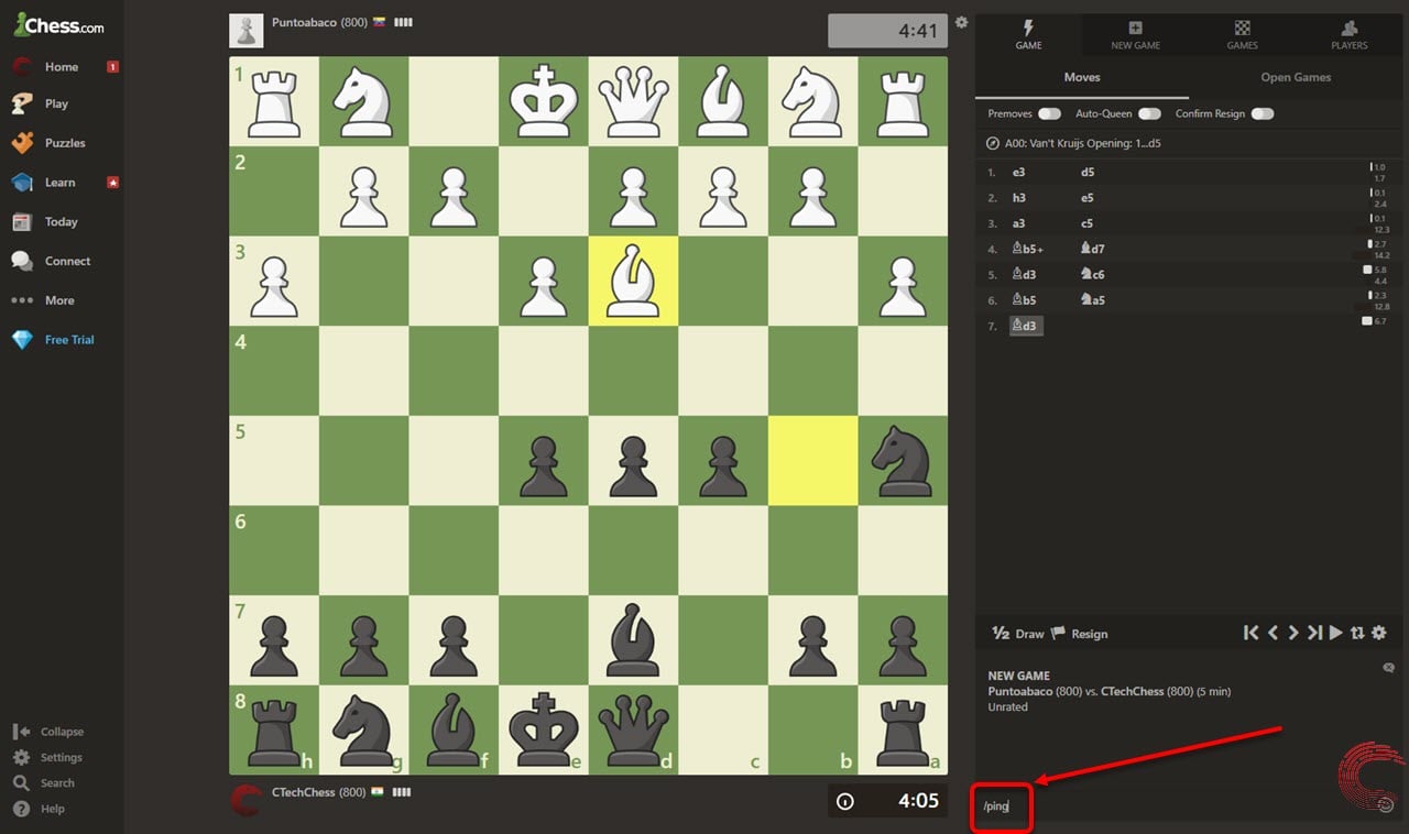 How to check the ping on Chess.com?