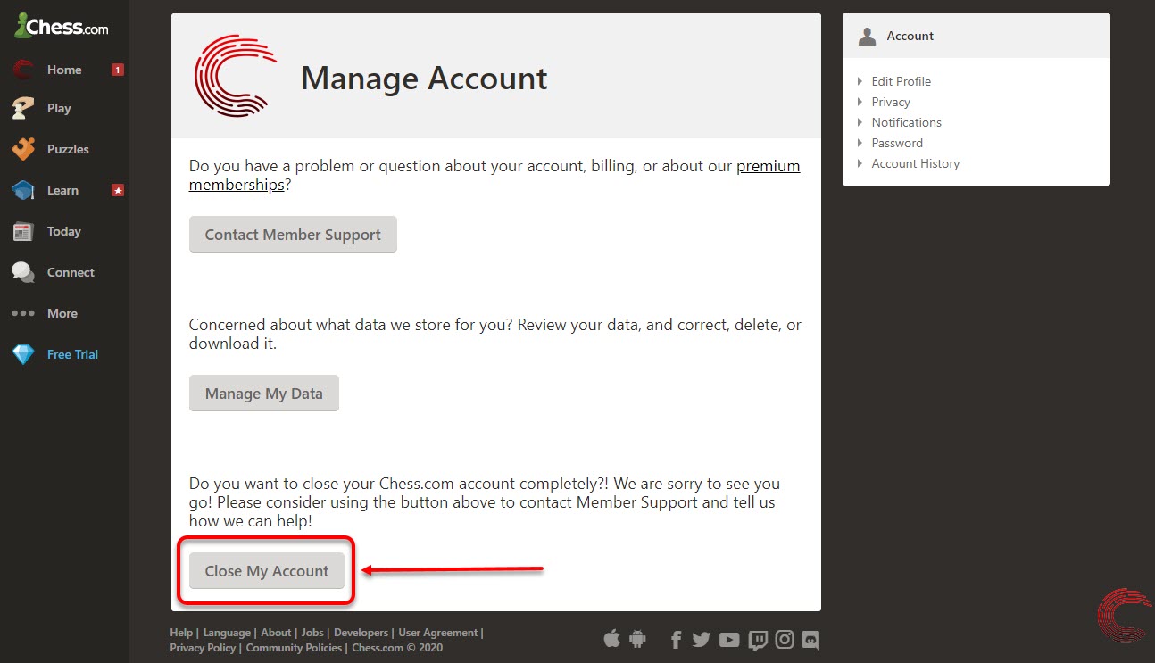 How to delete your account on Chess.com?