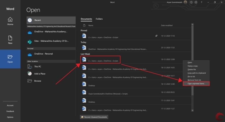 How to clear Recent List in Word, Excel and PowerPoint?