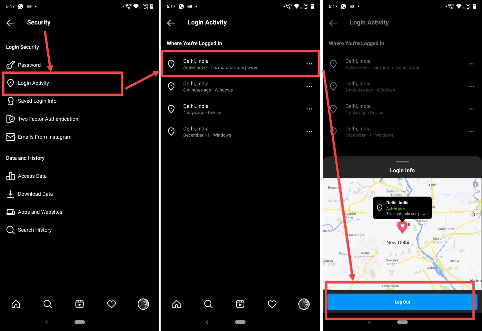 How to logout from Instagram on all devices?