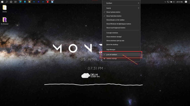What does Lock the Taskbar mean on Windows 10?