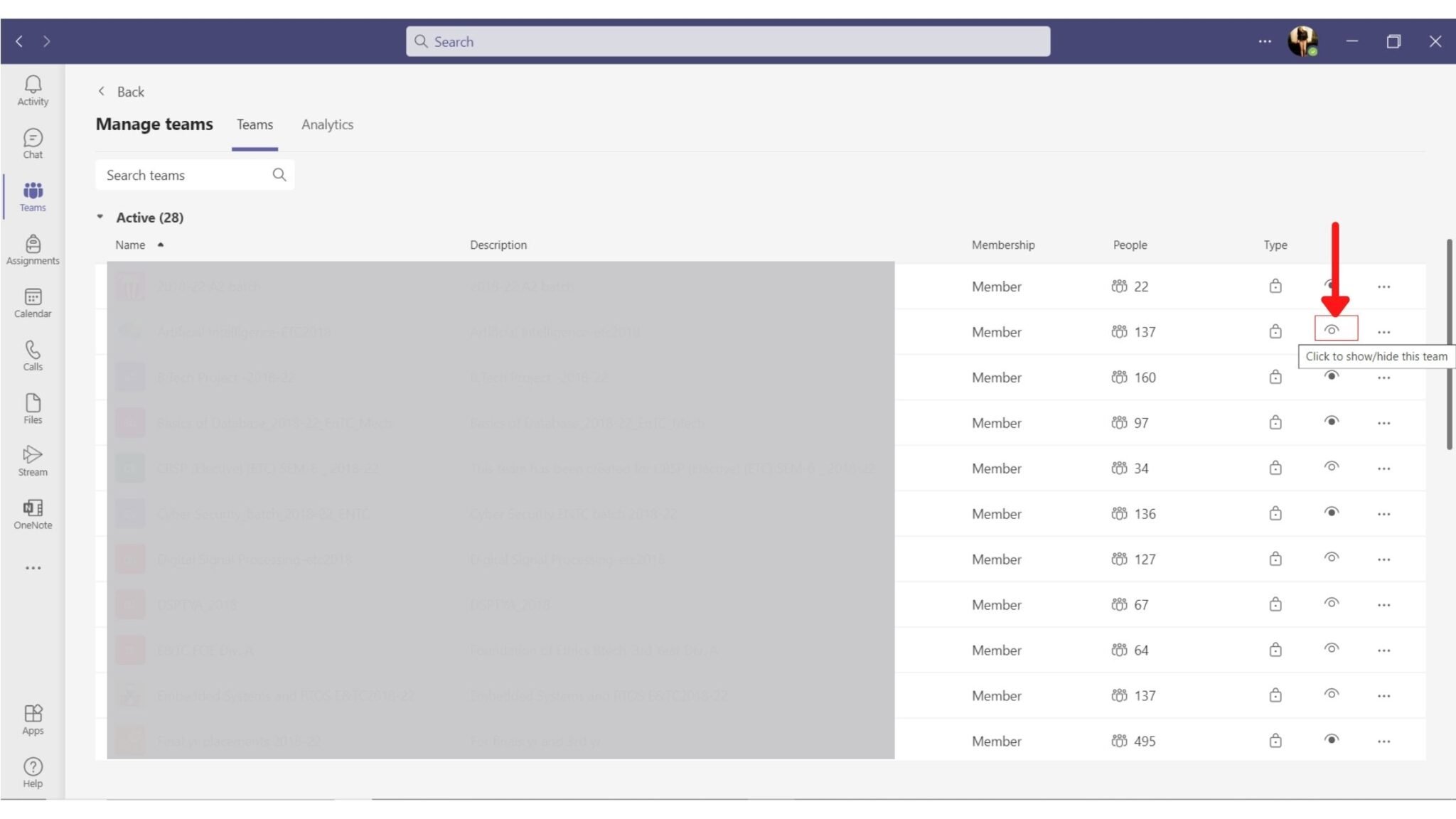 How to hide teams in Microsoft Teams?