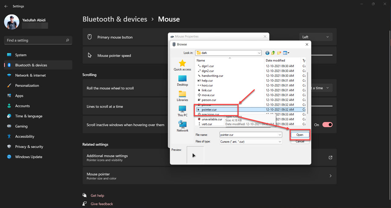How to change mouse colour on Windows 11?