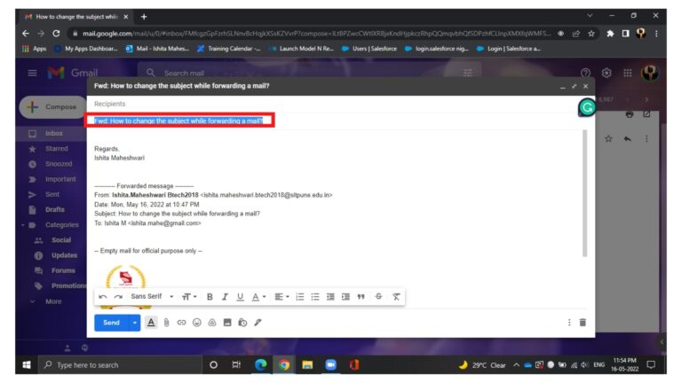 How to change the subject line when forwarding an email on Gmail?