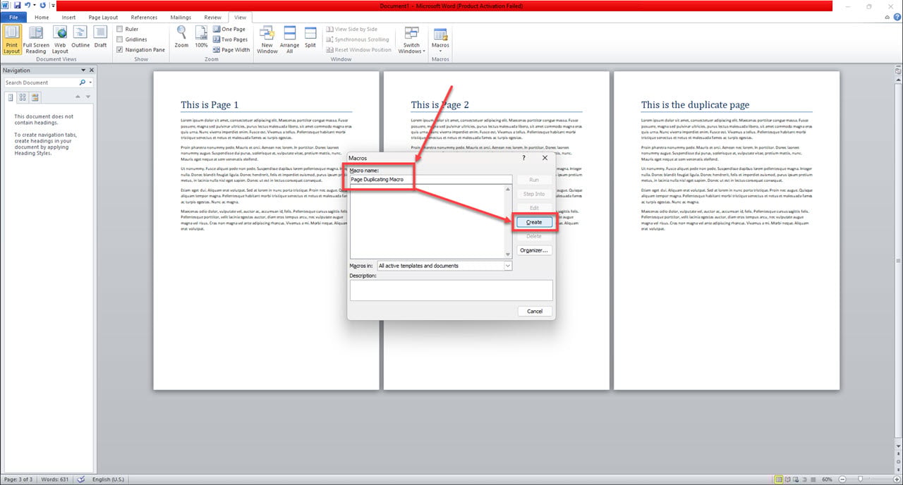 How to duplicate a page in Word?