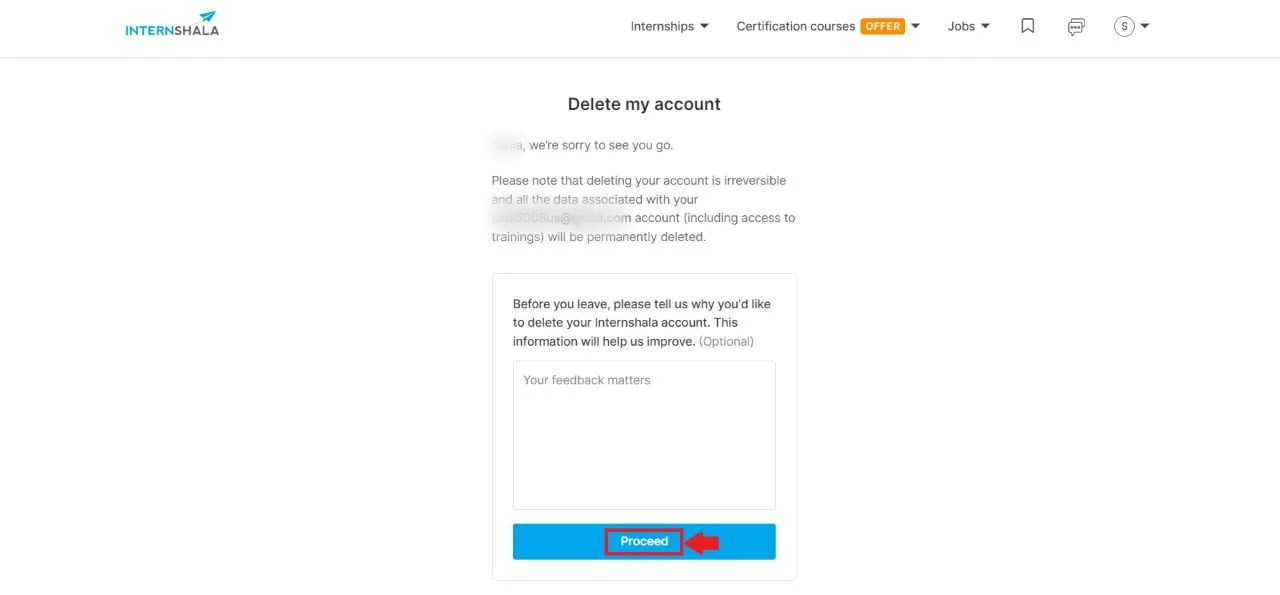 How to delete Internshala account?