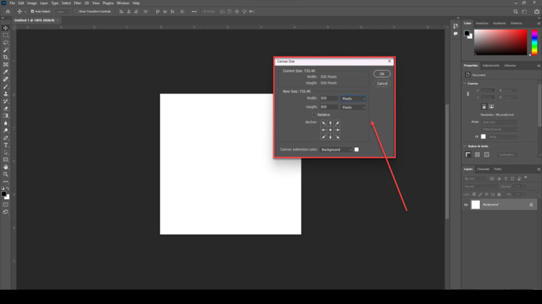 How to change the canvas size in Photoshop?