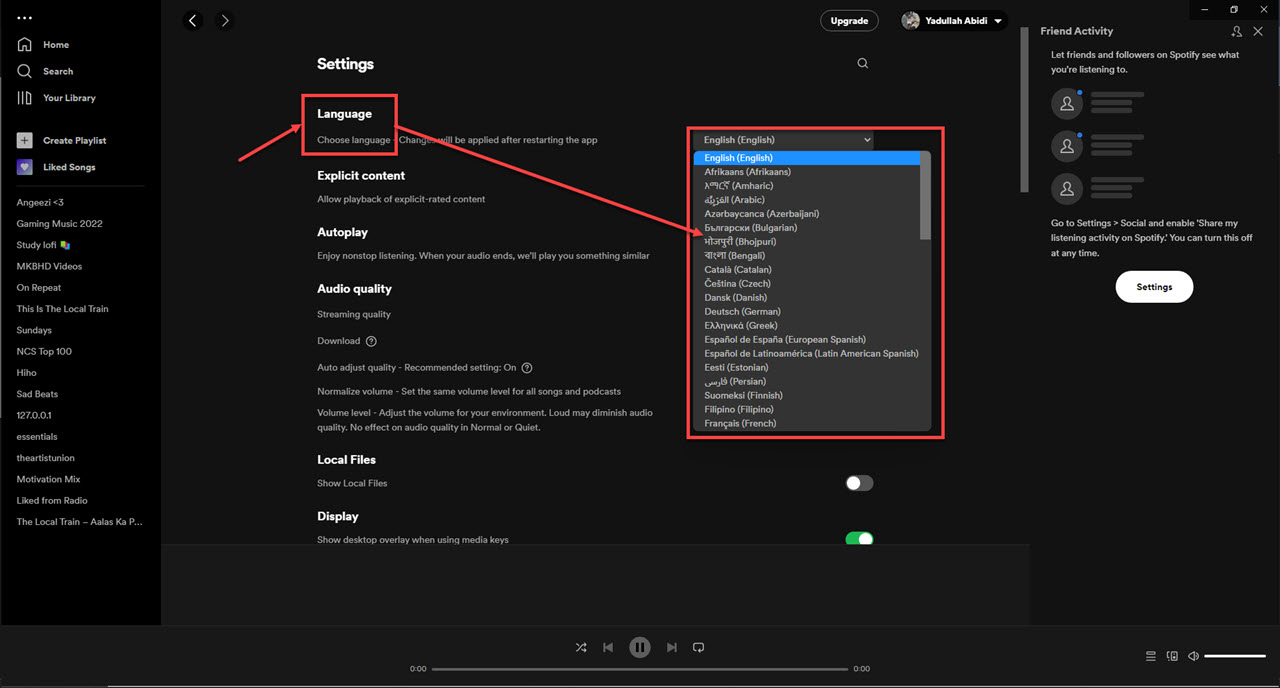 How to change the language on Spotify?