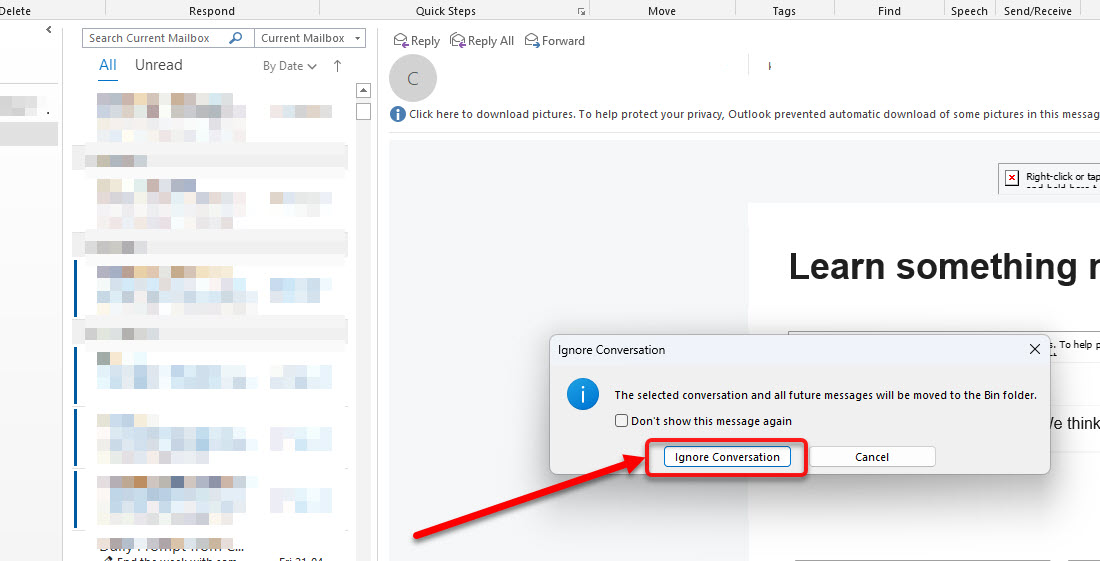 What does Outlook ignore do?