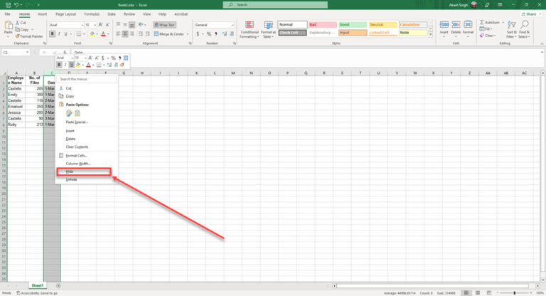 How to hide and unhide columns in Excel?
