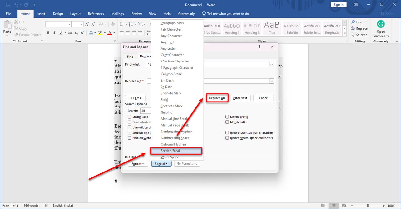 How to delete a section break in Word?
