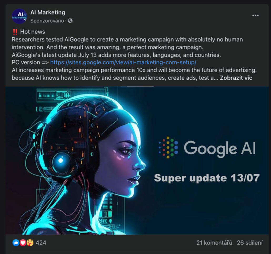 Deceptive AI ads on Facebook are used to disseminate malware