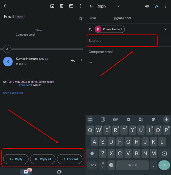 How to change the subject line in Gmail?
