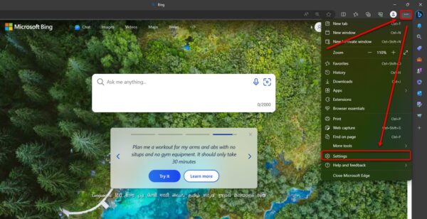 How to disable the Bing button in Edge?