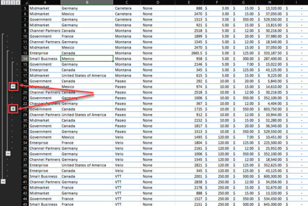 How to create a collapsible row in Excel?