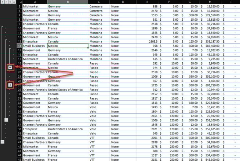 How to create a collapsible row in Excel?