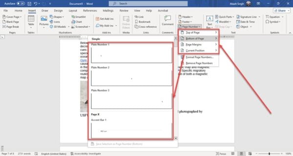 How to add page numbers in Word?