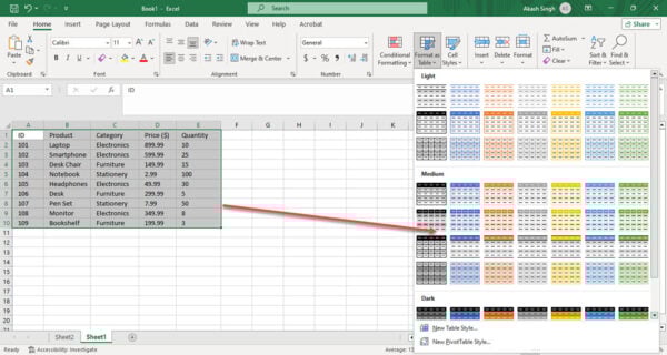 How to remove a table from Excel?