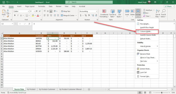 How to change the column width in Excel?