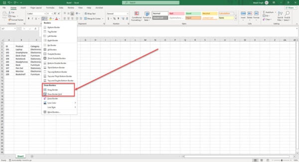 How to add borders in Excel?