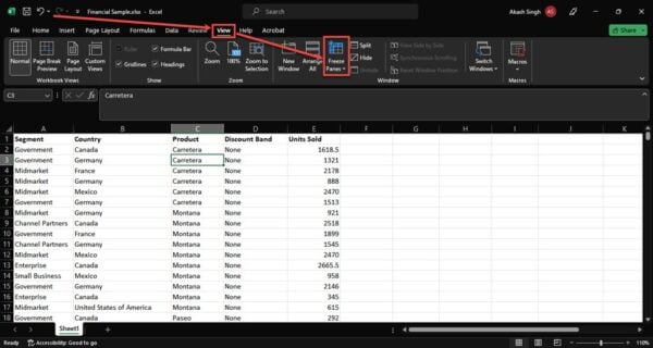 How to freeze multiple rows in Excel?