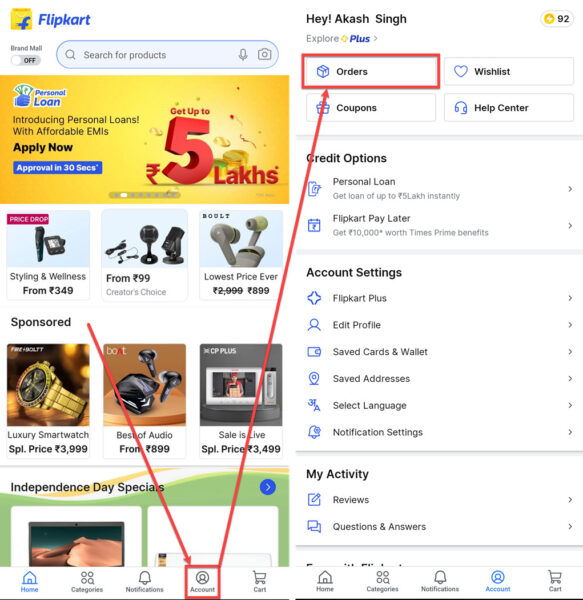 How to track a Flipkart order?