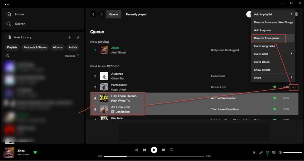 How to clear the queue on Spotify?