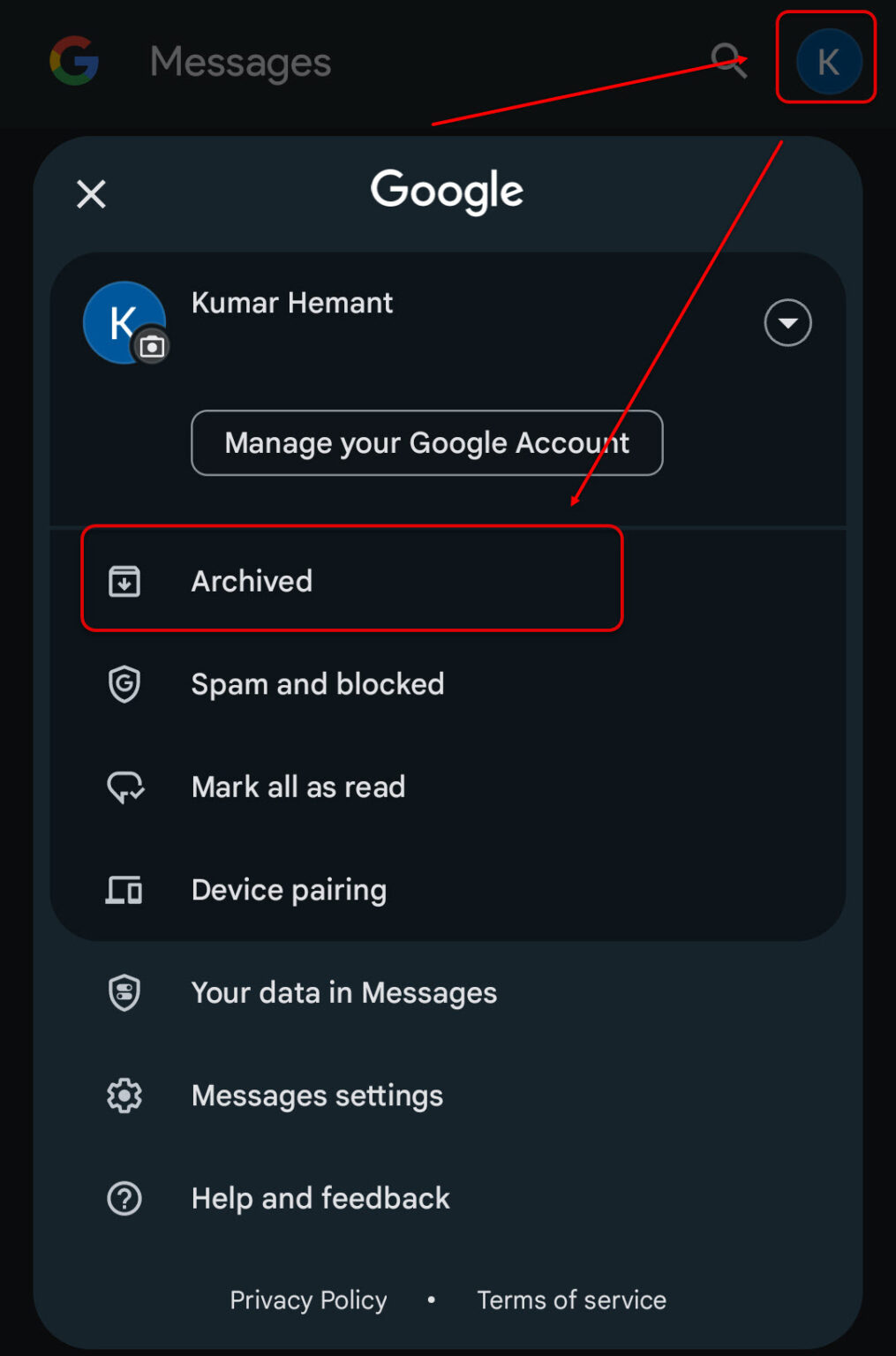 How to hide messages on Android?