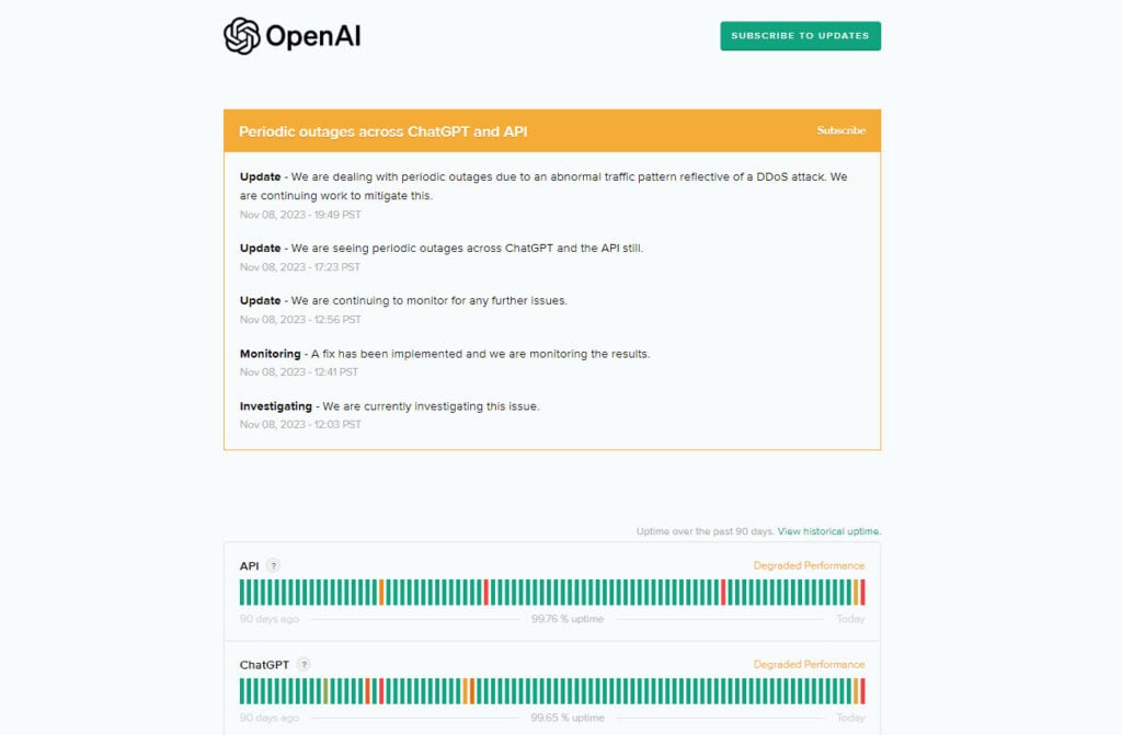 OpenAI suffered a major outage following DDoS attack