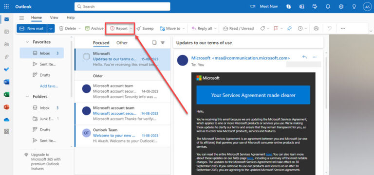 How to report spam in Outlook?