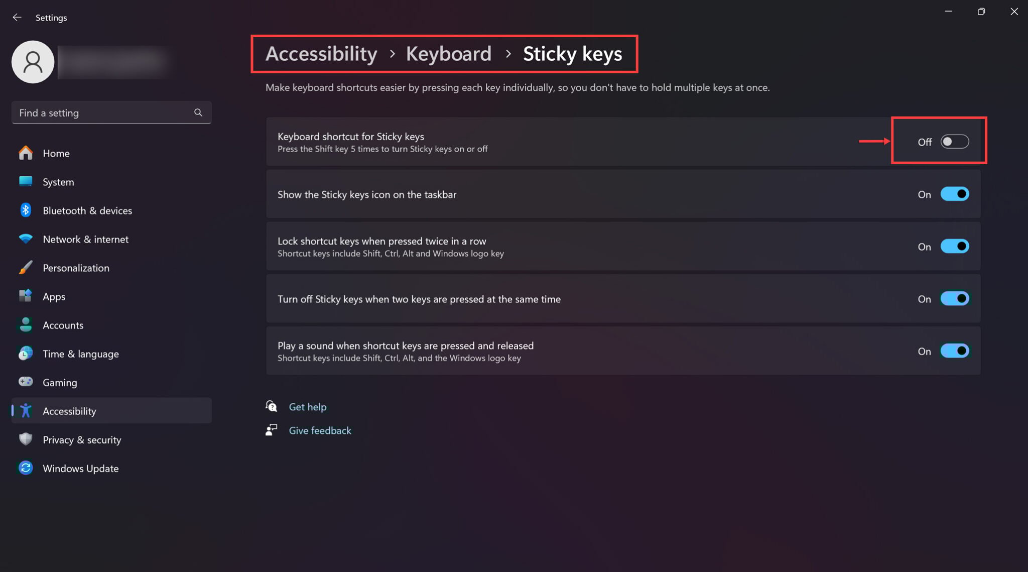 How to turn off sticky keys Windows 11?