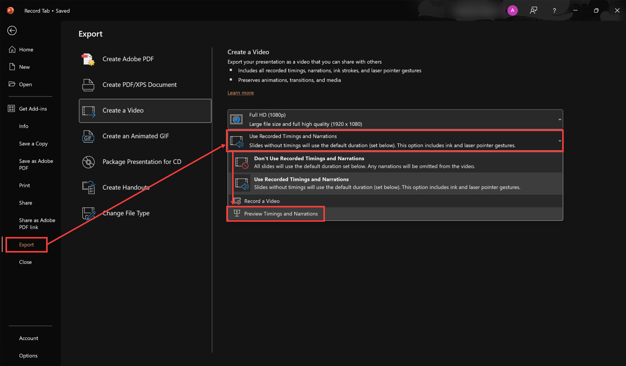 How to use the record tab in PowerPoint