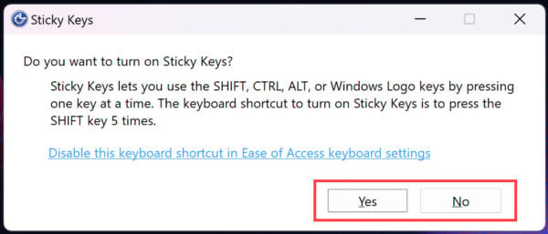 How to turn off sticky keys Windows 11?