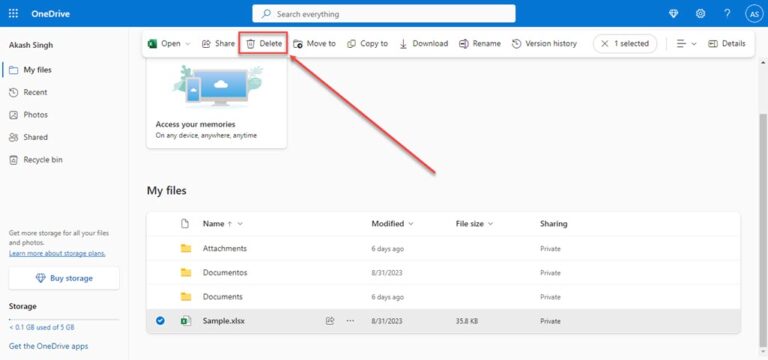 How to delete files in OneDrive?