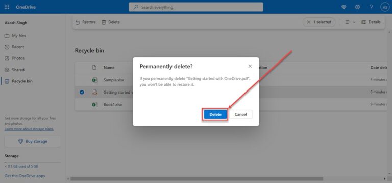 How to delete files in OneDrive?