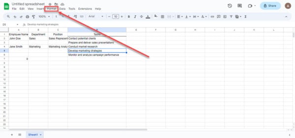 How to indent in Google Sheets?