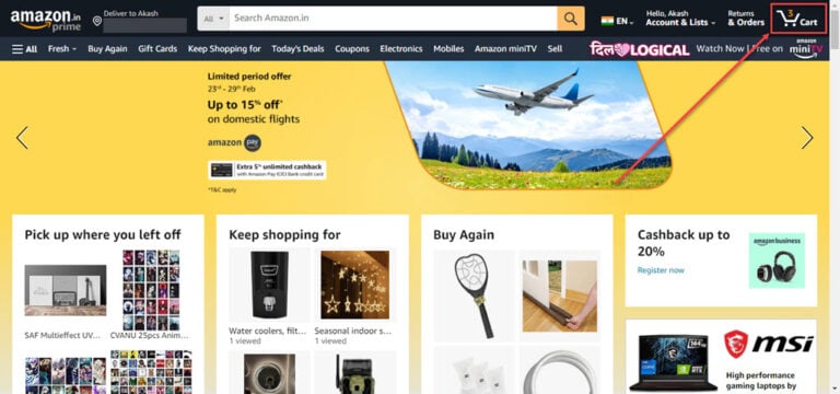 How to empty the cart on Amazon?