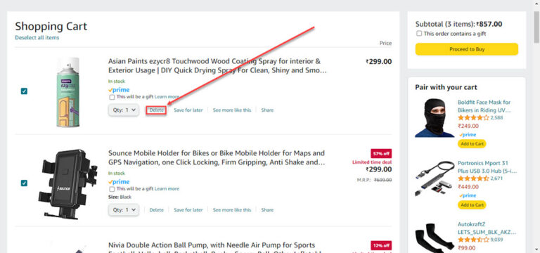 How to empty the cart on Amazon?