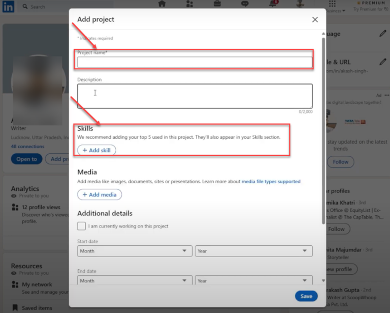 How to add projects in LinkedIn?