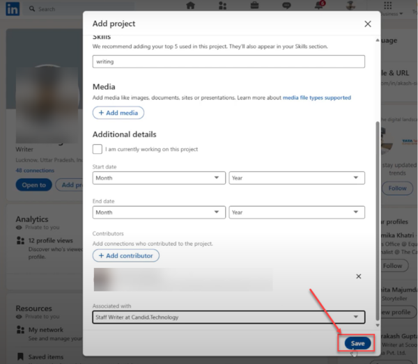 How to add projects in LinkedIn?