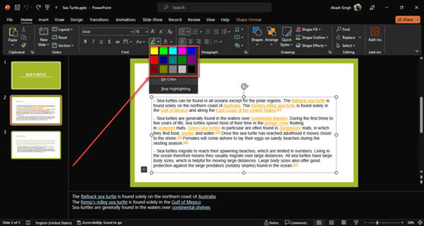 How to highlight text on Powerpoint?