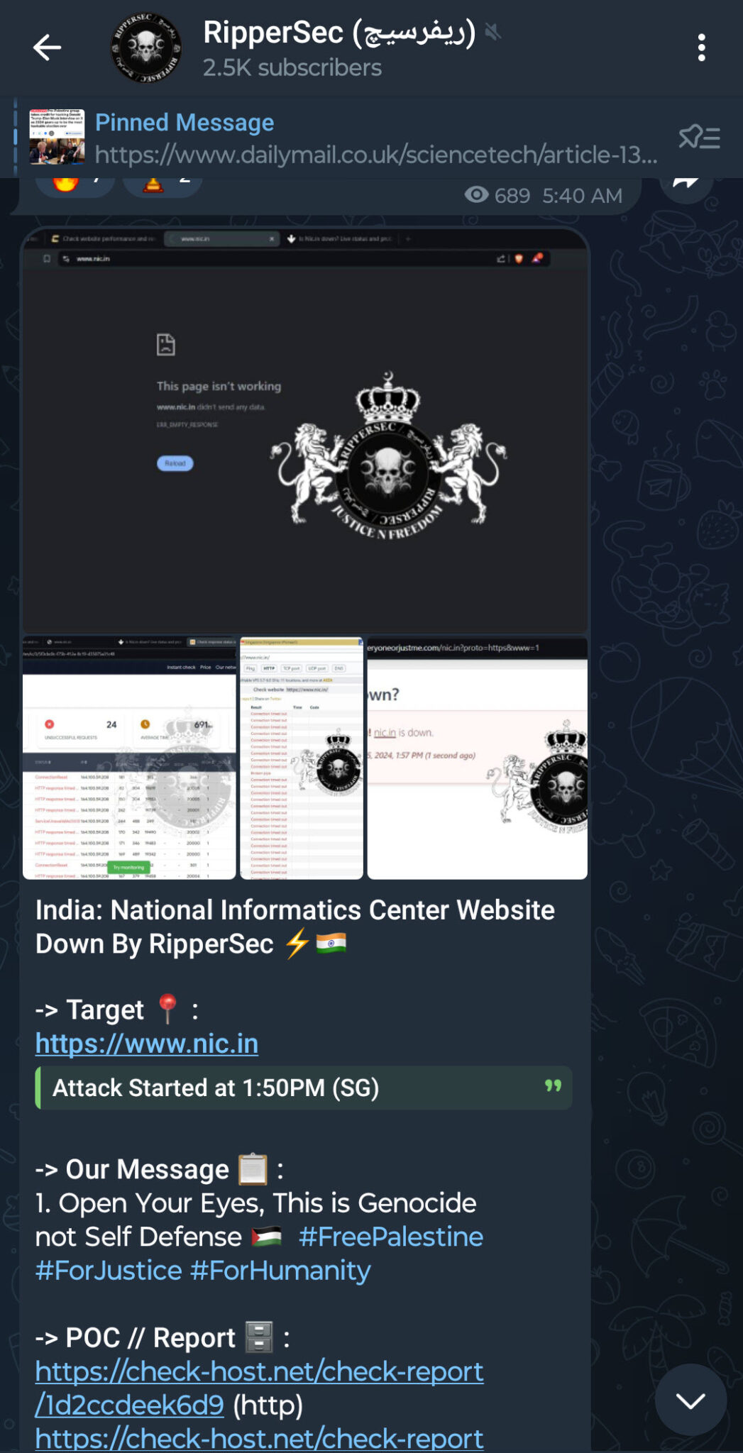 RipperSec launched 18 DDoS attacks on India between August 15-16